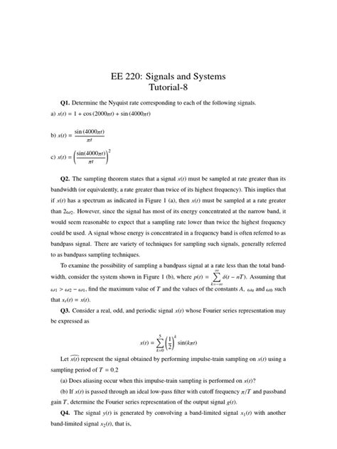 Ee 220 Signals And Systems Tutorial 8 Pdf Sampling Signal