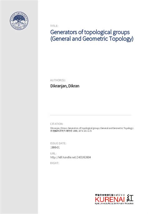 Pdf Generators Of Topological Groups General And Geometric Topology