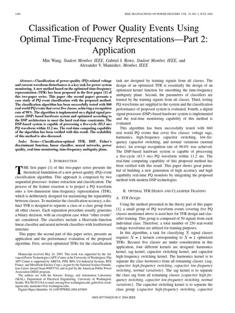 Classificationofpowerqualityeventsusingoptimaltime Frequencyrepresentations Part2