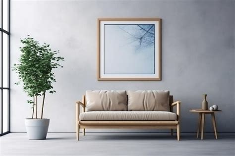 Premium Ai Image Rectangular Frame Poster Mockups On Light Concrete Generative Ai