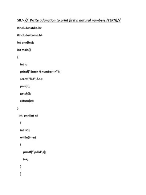 Write A Function To Print First N Natural Numbers Tsrn Pdf