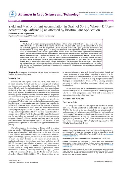 Pdf Yield And Macronutrient Accumulation In Grain Of Spring Wheat Triticum Aestivum Ssp