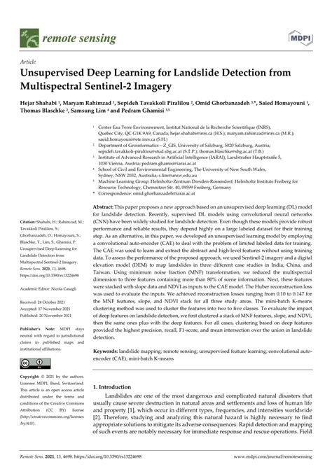 Pdf Unsupervised Deep Learning For Landslide Detection From