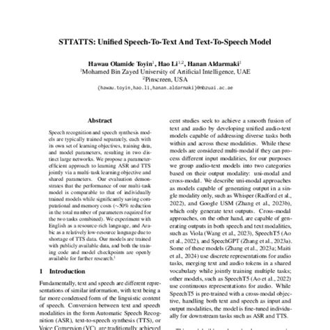 Sttatts Unified Speech To Text And Text To Speech Model Acl Anthology