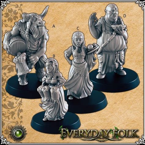 The Tavern Crew Mini Set For Dnd Ec3d Townsfolk Commoners Bartender Male Female