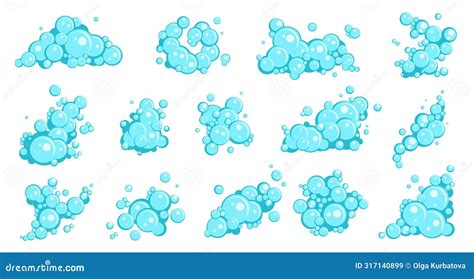 Cartoon Flat Blue Soap Foam Bubbles Bath Shampoo Suds Shower Gel