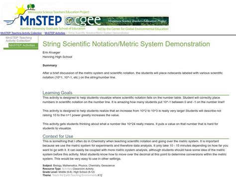 Serc Mn Step String Scientific Notationmetric System Demonstration