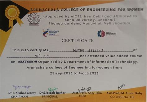 Muthu Selvis On Linkedin Attended Value Added Course On Nextgen Ai Organised By Our