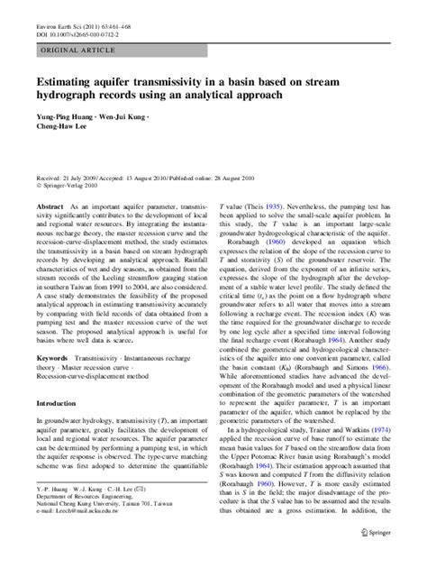 Pdf Estimating Aquifer Transmissivity In A Basin Based On Stream