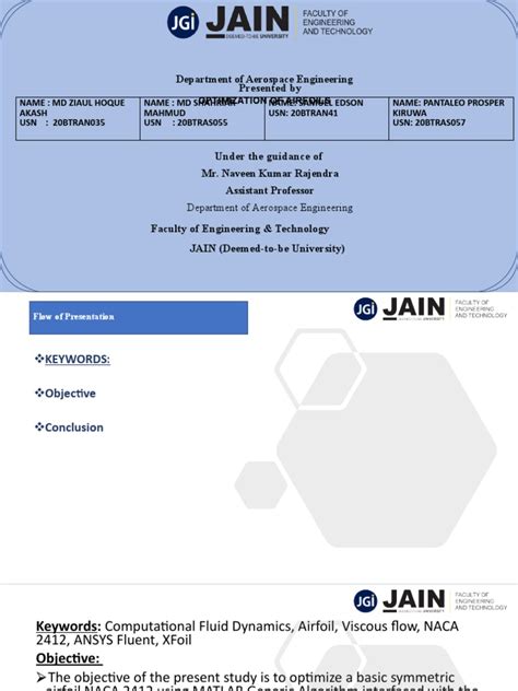 5th Sem Final Ppt Optimization Of Aerofoil Pdf Airfoil Lift Force