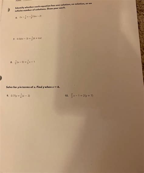 Solved Identify Whether Each Equation Has One Solution No Chegg