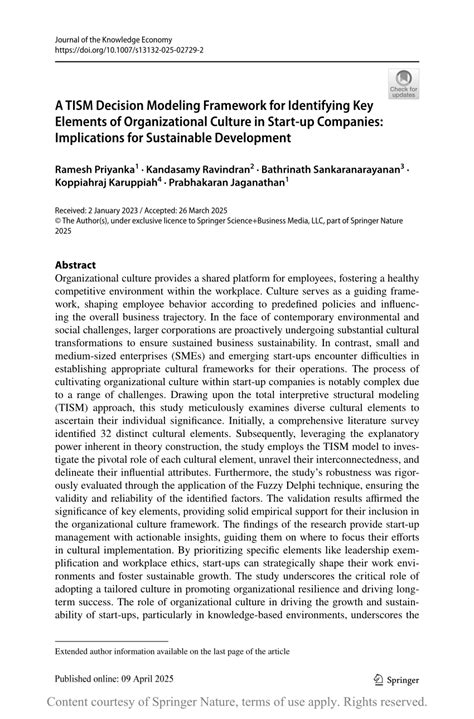 A Tism Decision Modeling Framework For Identifying Key Elements Of Organizational Culture In
