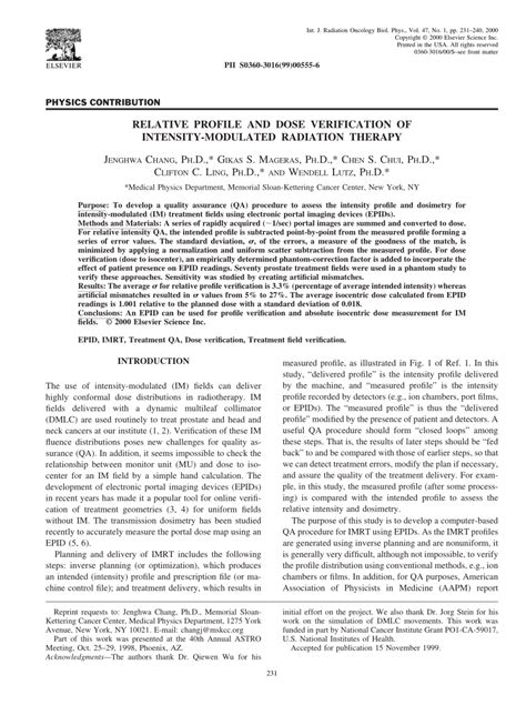 Pdf Relative Profile And Dose Verification Of Intensity Modulated Radiation Therapy
