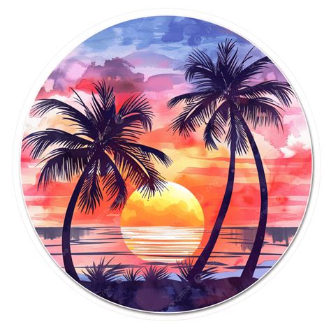 Vintage Retro Sunset With Palm Trees Vintage Retro Sunset Palm Trees