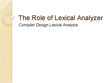 The Role Of Lexical Analyzer Compiler Design Lexical