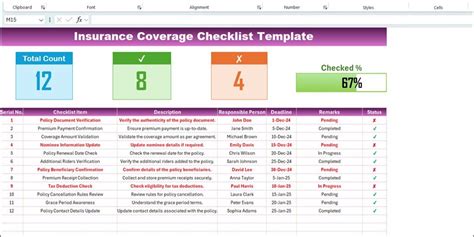 Insurance Coverage Checklist Template In Excel Next Gen Templates