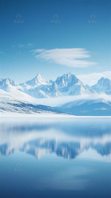 Ai雪山背景 雪山水面倒影 蓝色 冰冷 花瓣网