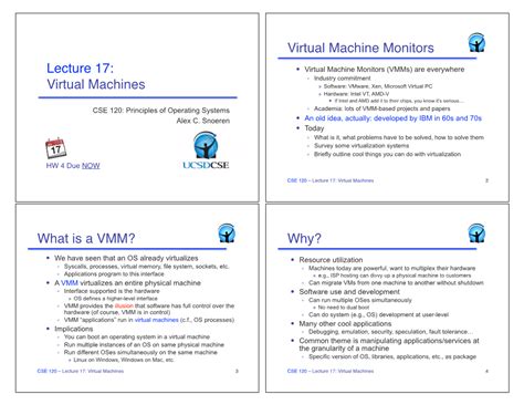 Lecture 17 Virtual Machines Virtual Machine Monitors What Is A Vmm Why Docslib