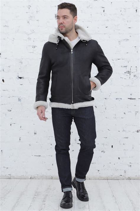 Мужская дубленка пилот с белым мехом AS G-361 купить в Москве