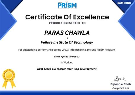 Paras Chawla On Linkedin Samsungprism Tizen Rust Internship Teamwork Innovation Growth