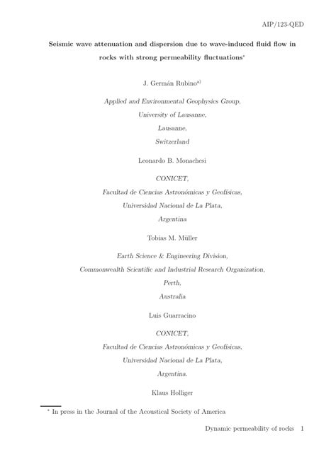Pdf Seismic Wave Attenuation And Dispersion Due To Wave Induced Fluid Flow In Rocks With
