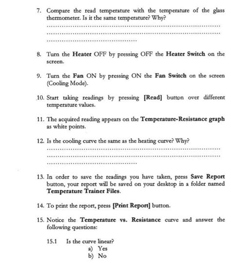 Solved Temperature Thermistor Resistance Data