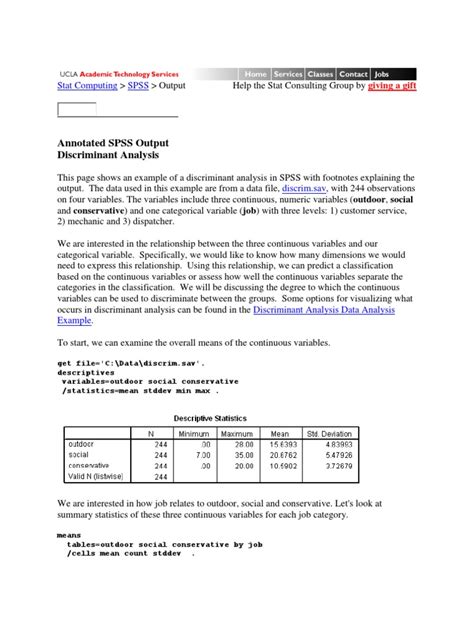 Annotated Spss Output Discriminant Analysis Pdf P Value Chi