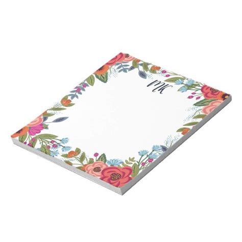 Create Your Own Notepad Zazzle Monogram Notepad Boho Flowers Note Pad