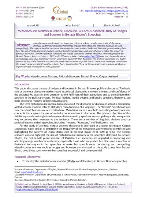Pdf Metadiscourse Markers In Political Discourse A Corpus Assisted