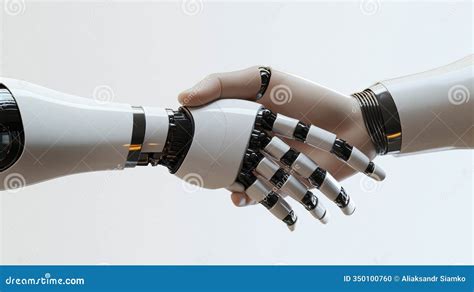 Futuristic Handshake Between Human And Robotic Hands Symbolizing Unity Stock Illustration