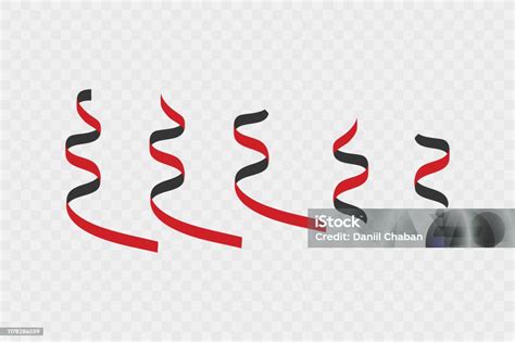 투명 한 배경에 검은 색과 빨간색 곡선 종이 리본 뱀 색종이 세트입니다 리본 블랙 프라이데이 슈퍼 세일 벡터 일러스트레이션 둥글게 말려진에 대한 스톡 벡터 아트 및 기타