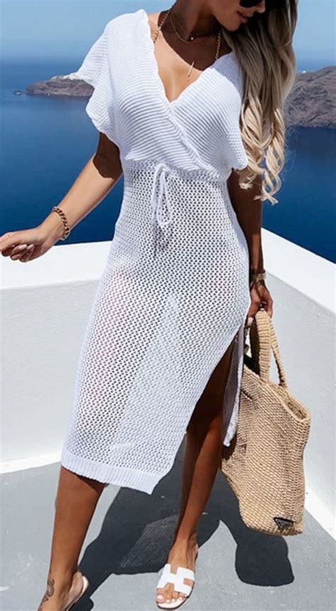White Slit Bikini Beach Sunscreen Dress 2023 Women