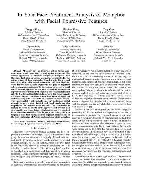 Pdf In Your Face Sentiment Analysis Of Metaphor With Facial Expressive Features
