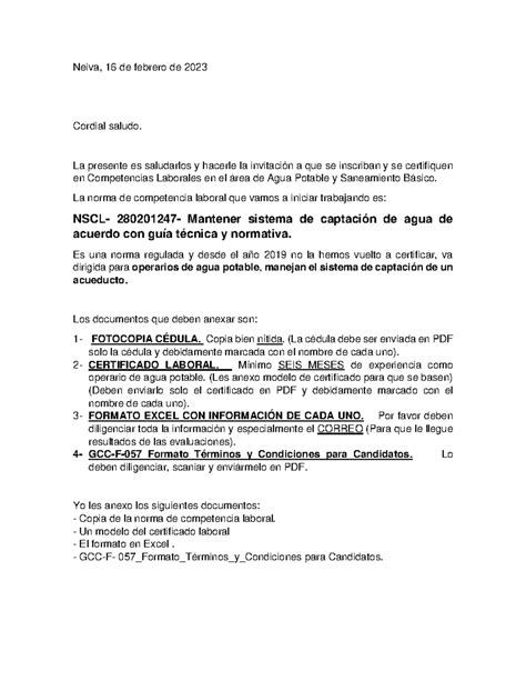 Nota Invitacion Proceso A Op Ptat Neiva 16 De Febrero De 2023 Cordial Saludo La Presente Es