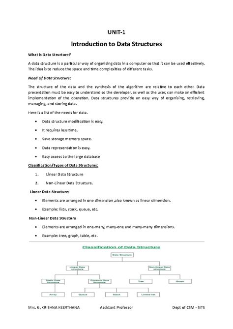 Unit 1 Notes Introduction To Data Structures And Their Applications
