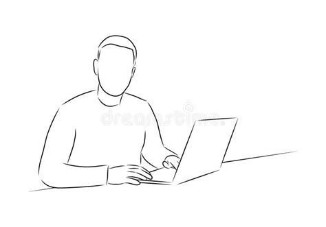 Man With Laptop Vector Hand Drawn Sketch Stock Vector Illustration Of Businessman Designer