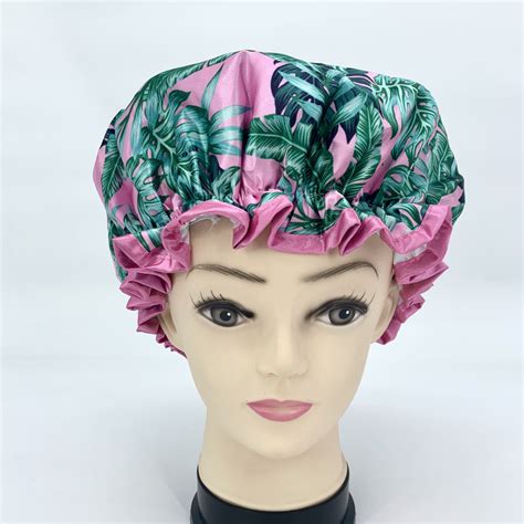 Badu Bg Цифрово отпечатан полиестерен сатениран плат с двоен слой палмови листа шапки за душ