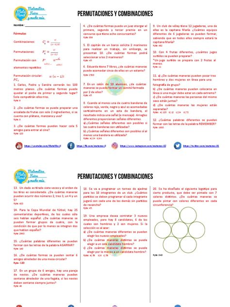 Permutaciones Y Combinaciones Ejercicios Resueltos Pdf Pdf