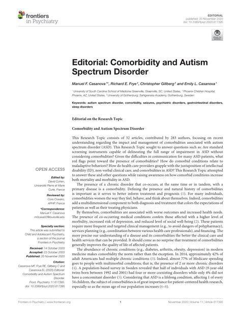 Pdf Editorial Comorbidity And Autism Spectrum Disorder