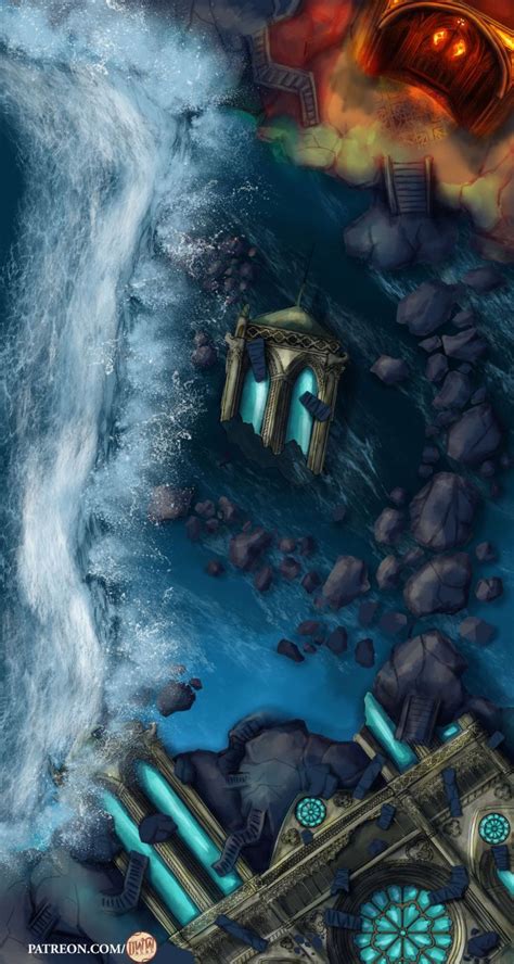 Phased Battle Map Of A Destroyed Temple Getting Flooded Dungeons And