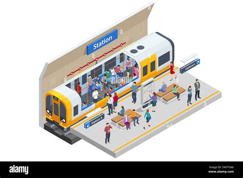 Isometric Subway Station Platform Included Underground Train Station