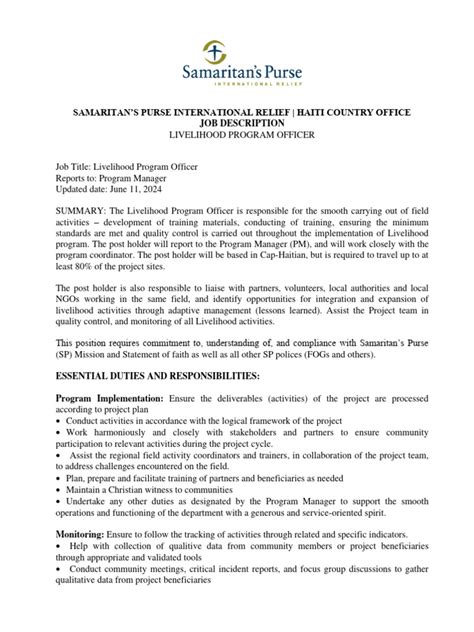 Livelihood Program Officer 1 Download Free Pdf Communication Performance Appraisal