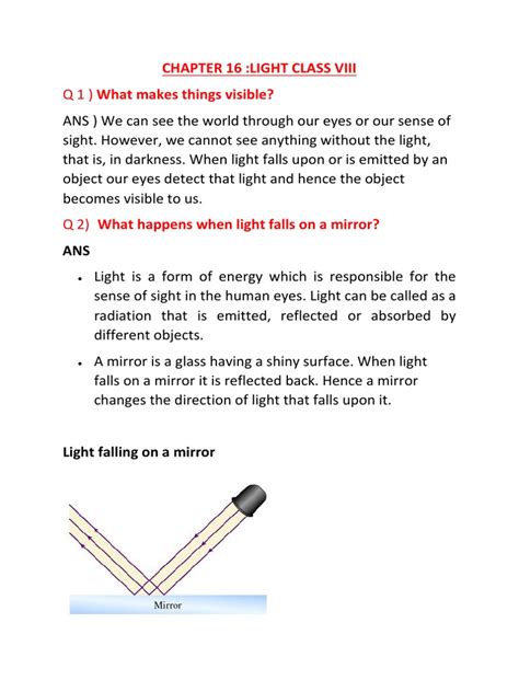 Chapter 16 Light Class 8 Pdf Reflection Physics Mirror