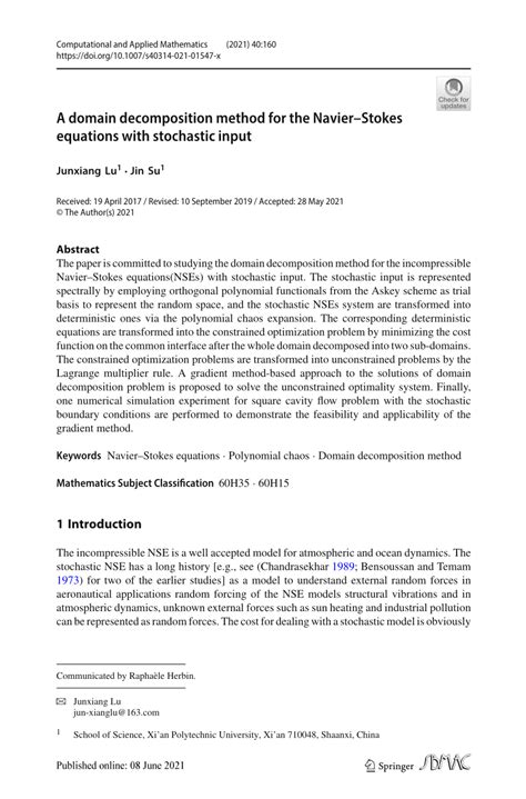 Pdf A Domain Decomposition Method For The Navierstokes Equations With Stochastic Input