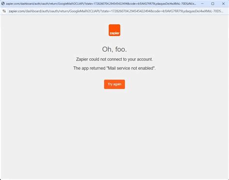 Zapier Could Not Connect To Your Account The App Returned Mail Service Not Enabled Zapier
