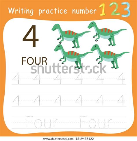 Worksheet Writing Practice Number Four Stock Vector Royalty Free 1619438122 Shutterstock