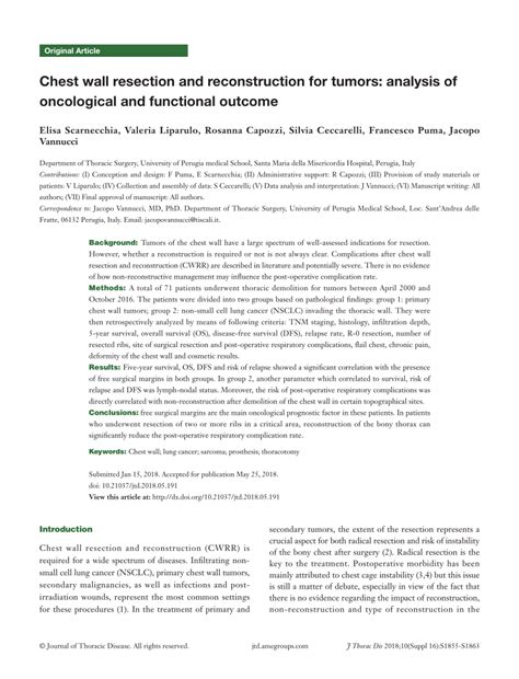 Pdf Chest Wall Resection And Reconstruction For Tumors Analysis Of Oncological And Functional