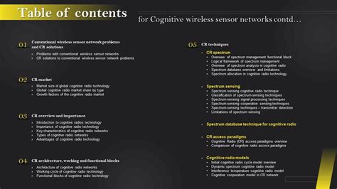 table of contents for cognitive wireless sensor networks ppt ideas