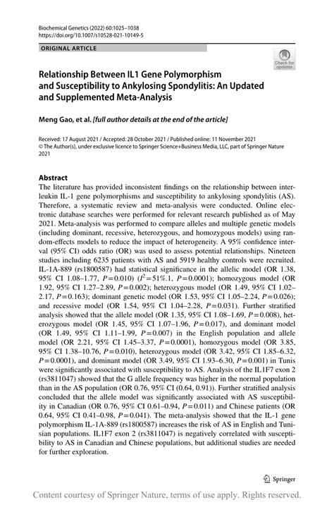 Relationship Between Il1 Gene Polymorphism And Susceptibility To Ankylosing Spondylitis An