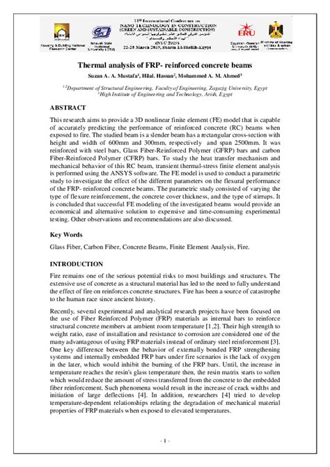 Pdf Thermal Analysis Of Frp Reinforced Concrete Beams Eng Mohamed Atef